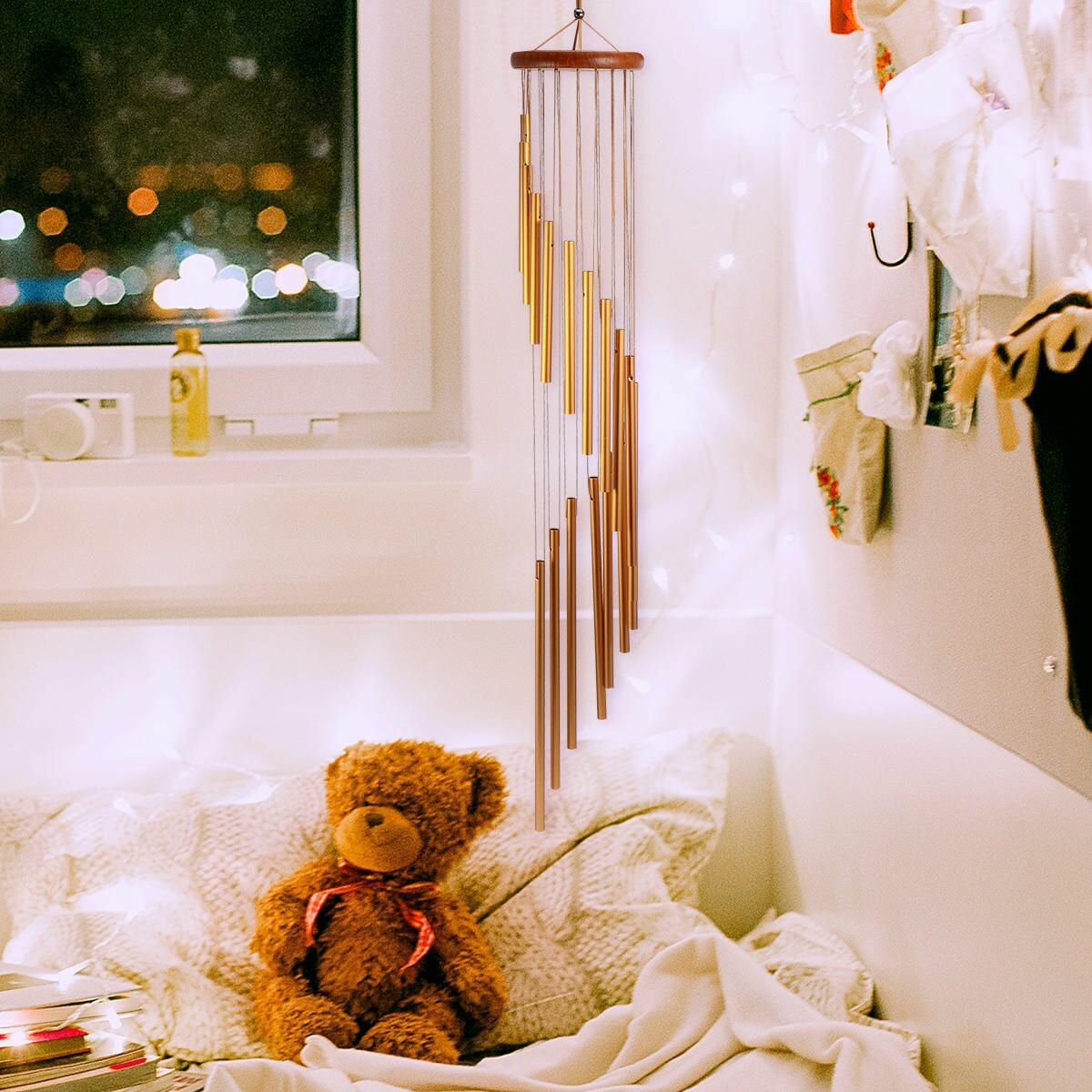 Декоративный металлический вращающийся колокольчик из металла и дерева для украшения помещений