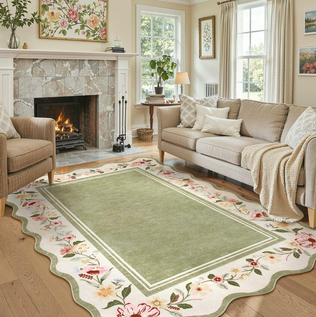 Ковер 150*200 на пол, Винтажный цветочный зубчатый узор