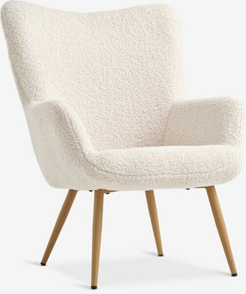 Кресло плюшевое Jysk HUNDESTED, цвет кремовый /дуб Ш72 x В98 x Г80 см.