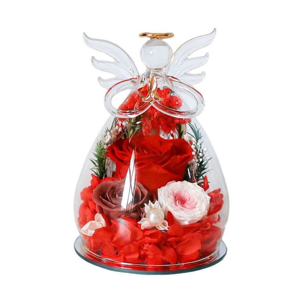 Хрустальный цветок "Ангел", засушенная роза, подарок на 8 марта, годовщину, свадьбу, день рождения