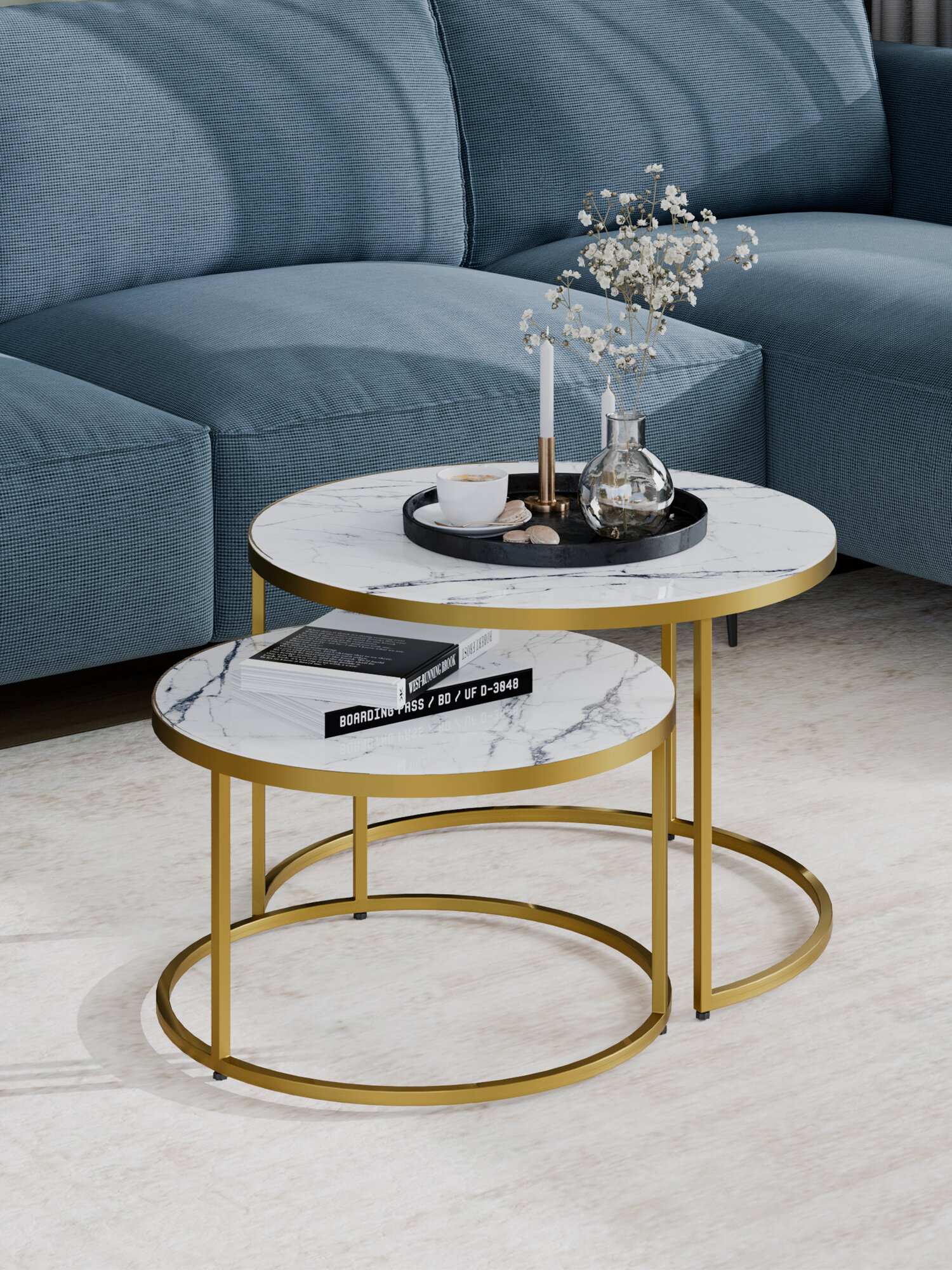 Журнальный столик ТриЯ Вега, золото/стекло, мраморный, металл, 40x60x60 см