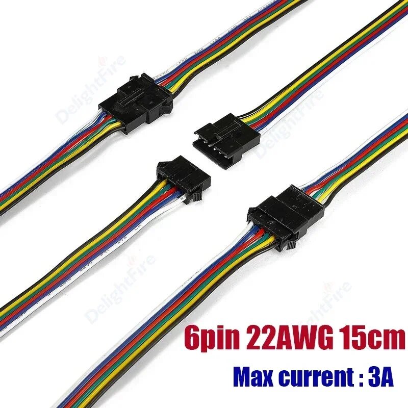 DelightFire кабель для светодиодных лент 22AWG 2-контактные разъемы 5pairs, 6pin 22AWG