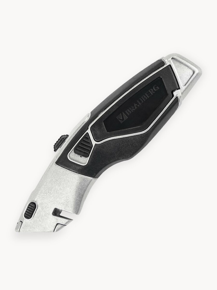 Нож канцелярский строительный для резки бумаги Brauberg "Professional", 4 лезвия в комплекте, автофиксатор, металл, 237160