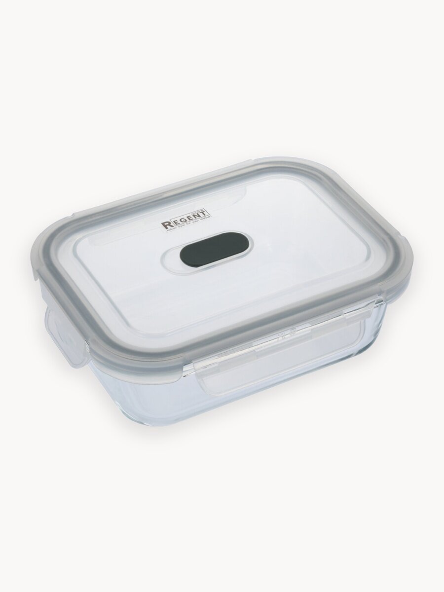 Контейнер для еды Regent inox стеклянный с крышкой для хранения продуктов, для запекания, ланч бокс 0,4 л, прямоугольный