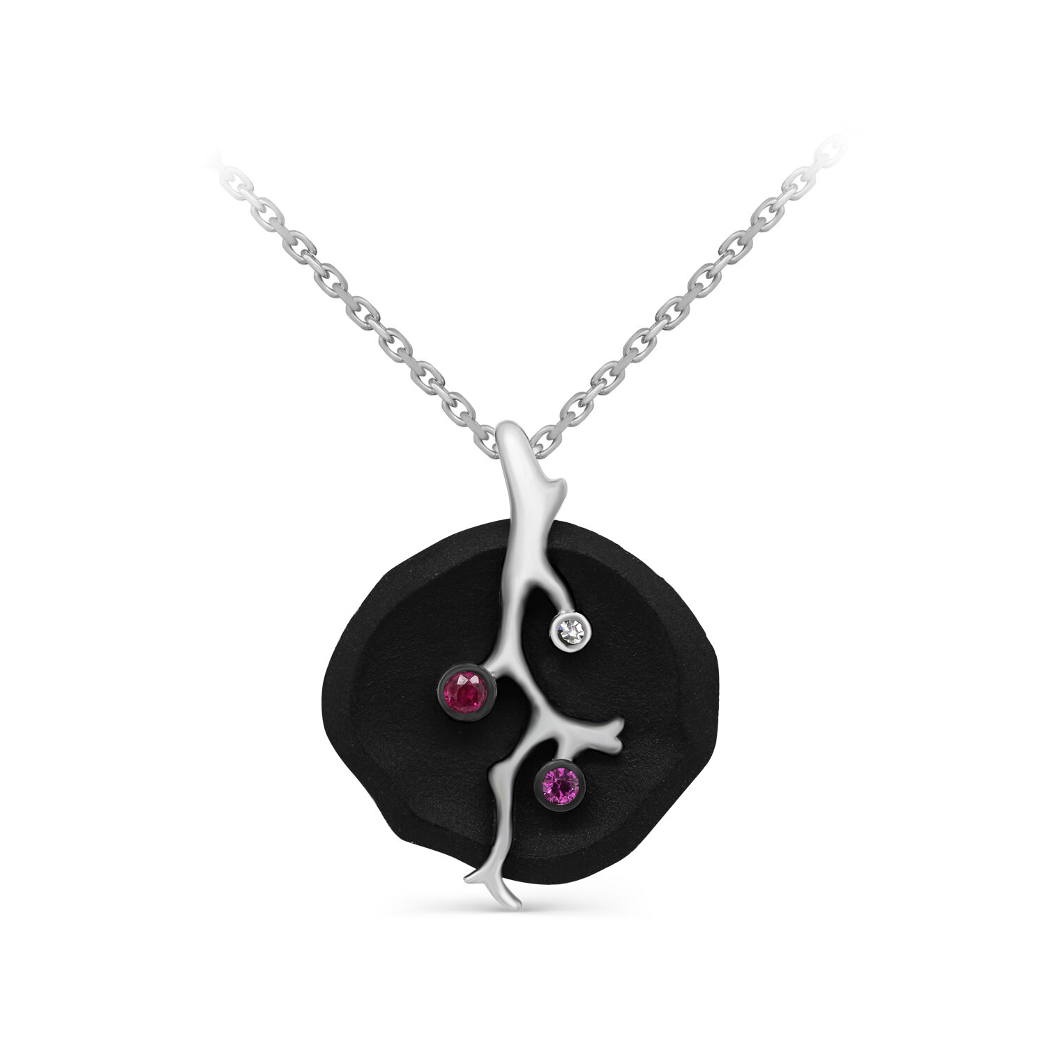 Колье, белое золото, 585 проба, бриллиант, рубин, фарфор