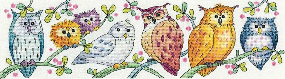 Набор для вышивания Heritage #KCOP1575E Owls on Parade (Парад сов), Счетный крест, 37.5 x 10.5 см