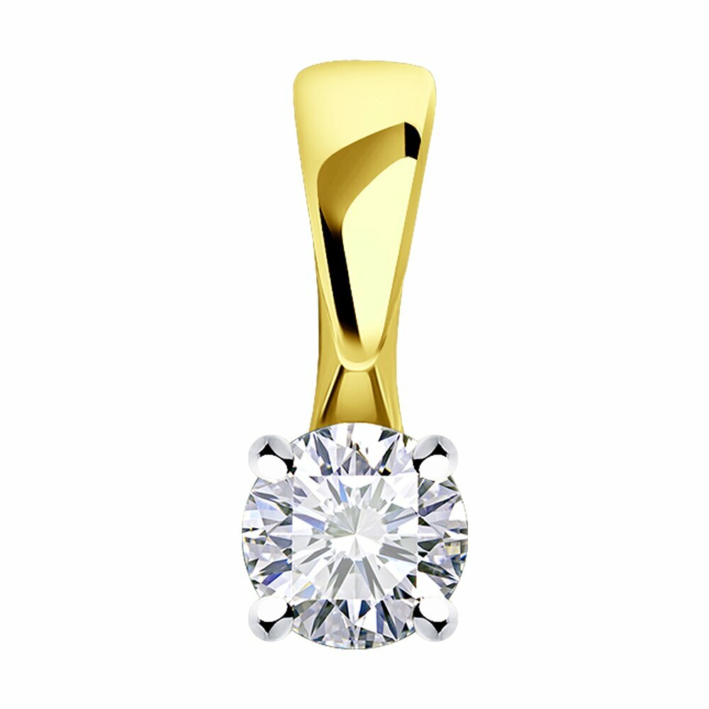 Подвеска, комбинированное золото, 585 проба, бриллиант