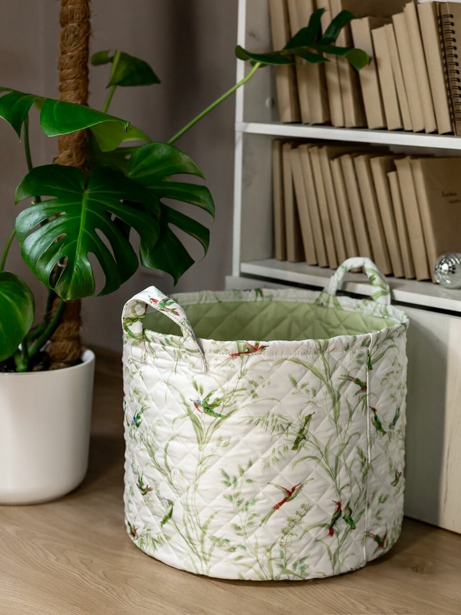 Корзина для хранения органайзер для вещей белья игрушек тканевая Birds 40x35