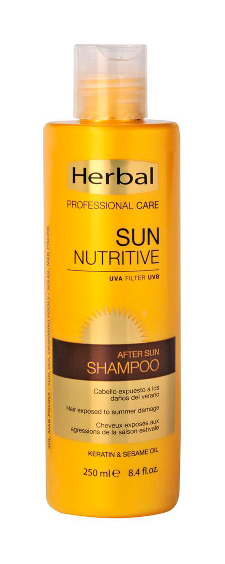 HERBAL Шампунь для волос после солнца с кератином и маслом кунжута восстановление, 250 мл