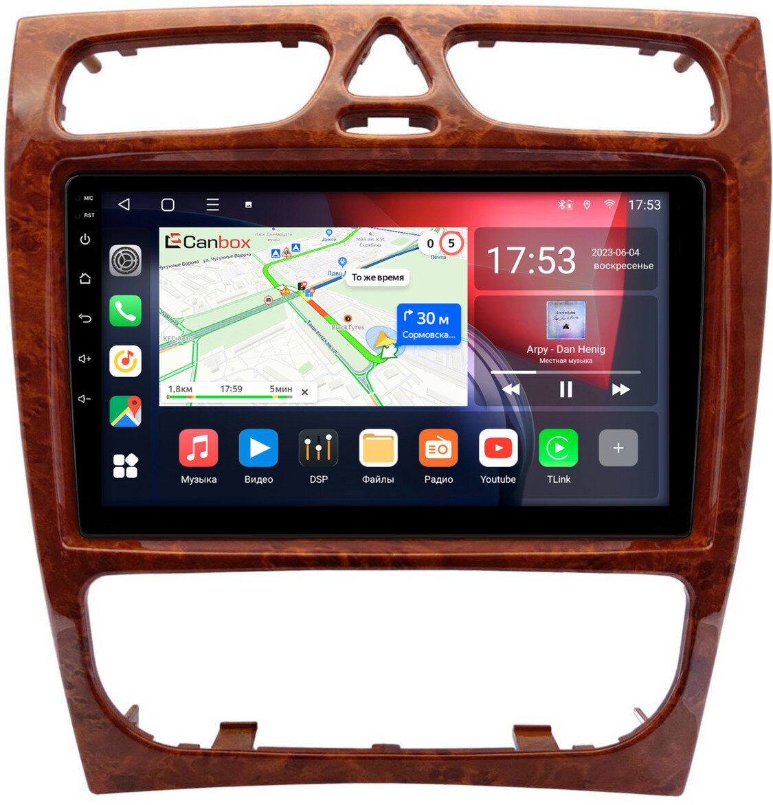 Штатная магнитола Canbox L-Line 4169-9-1441 Mercedes-Benz C (w203), G (w463) 2000-2006 (дерево) Android 10 (4G-SIM, 2/32, TS18, DSP, QLed)