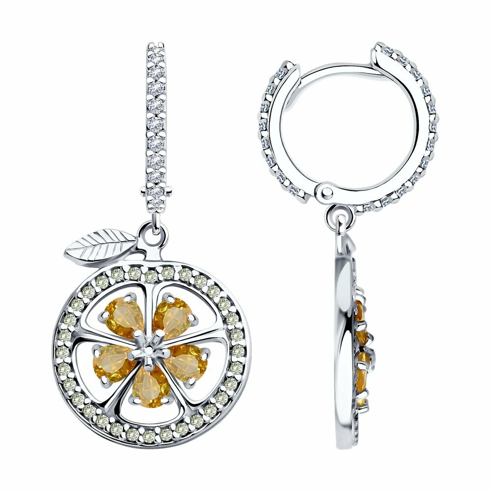 Серьги с подвесками, серебро, 925 проба, фианит