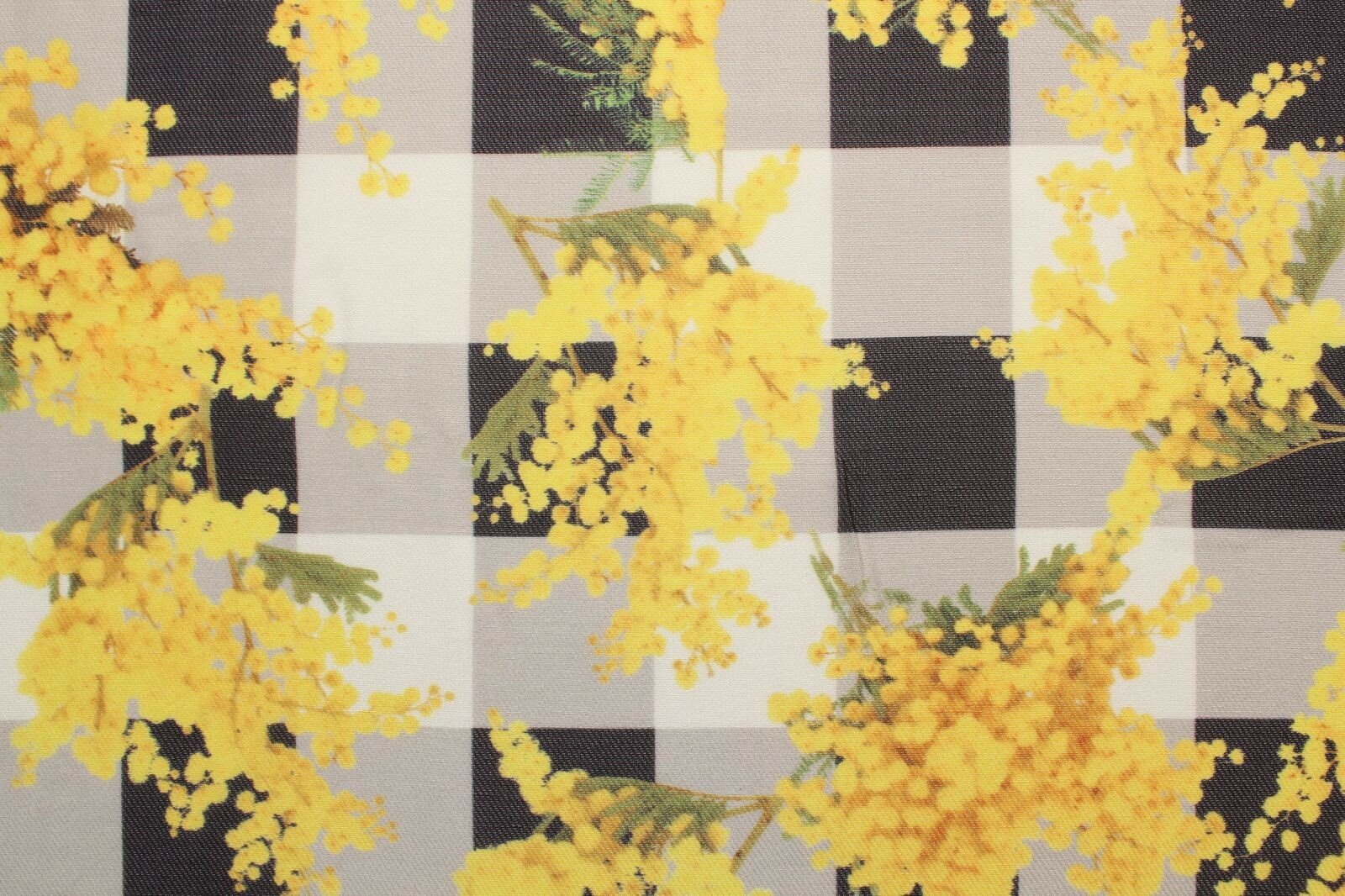 Ткань Шёлк Blumarine мимоза на серо-кремовой клетке, ш135см, 0,5 м