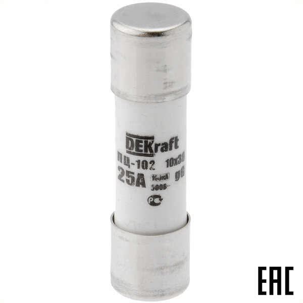 Плавкая вставка ПЦ102-С10-25А 500В 21368DEK цилиндрическая 10х38мм gG 100кА (DEKraft) (11 шт. в комплекте)