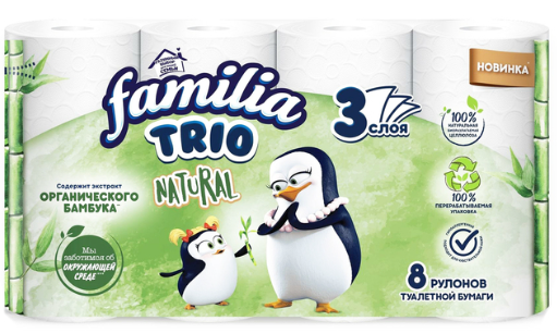 Набор из 3 штук Туалетная бумага Familia Trio Natural трёхслойная Familia 8шт