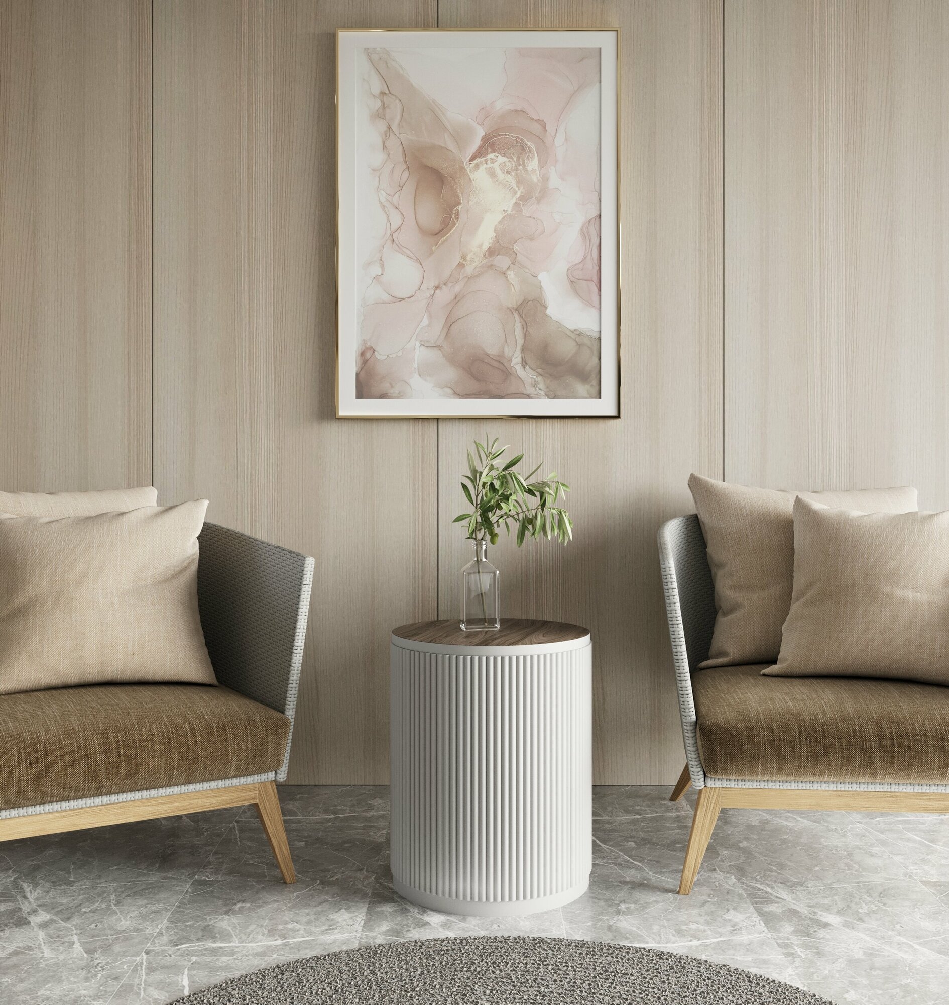 Столик Бизнес Интерьер "Вельвет", шпон американского ореха, белый, зелёный, чёрный