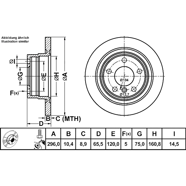 ATE 24.0110-0315.1 (24011003151 / 34214031275 / 34214031725) диск торм BMW (БМВ) e81 / e87 / e90 2.0 / 2.0d 04- зад