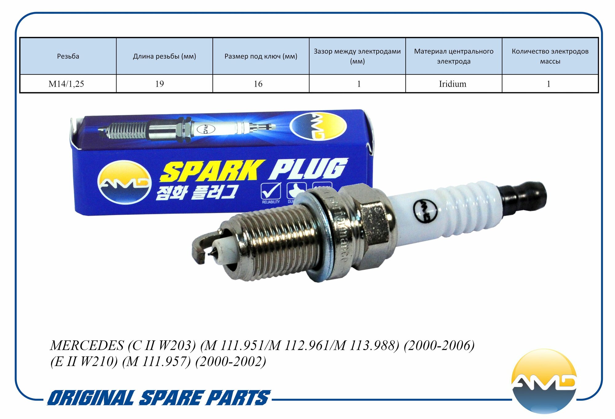 Свеча зажигания A0031599703/IFR6D10/AMD. PL165 Iridium для MERCEDES C II W203 E II W210