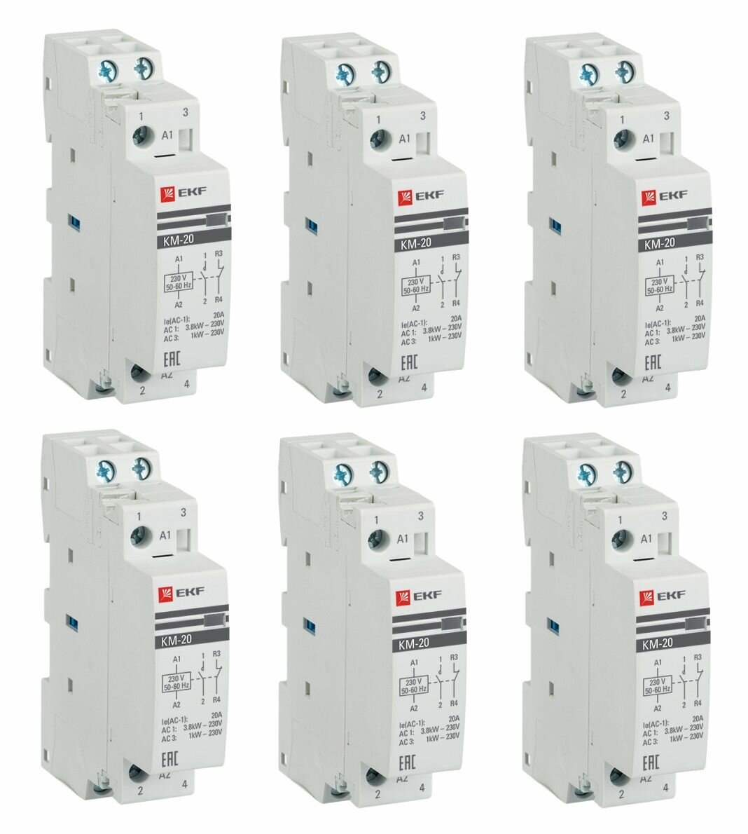 Контактор модульный КМ 20А 2NО (1 мод.) EKF PROxima 6 штук