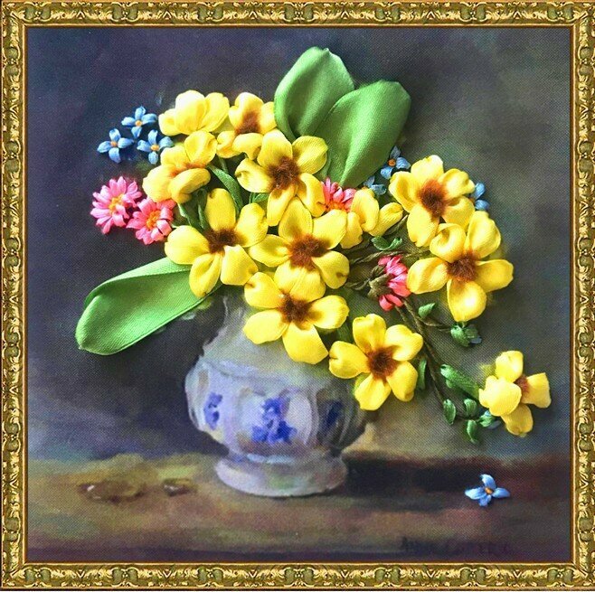 Набор для вышивания FeDi #ЛП2212 Примула, Вышивка лентами, 18 х 18 см