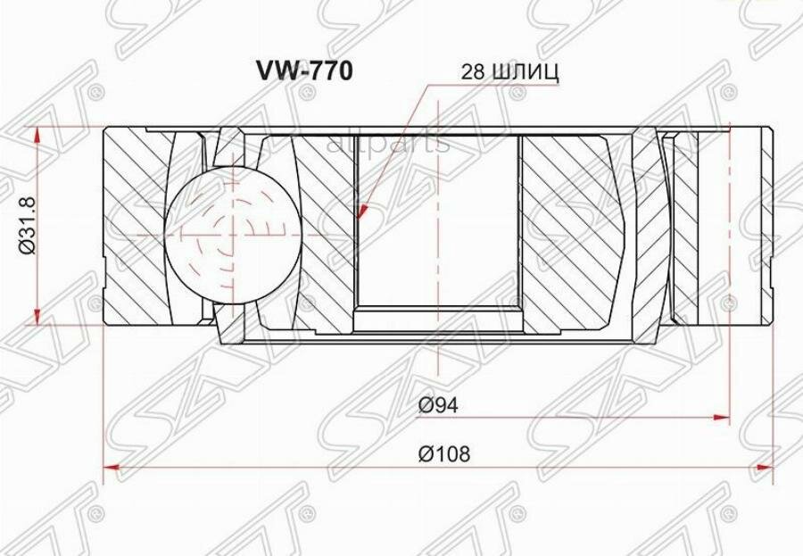 SAT VW-770 Шрус (Спереди/ Внутр) Volkswagen Transporter 03-15
