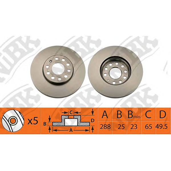 NIBK RN1374 (1K0615301K / 1K0615301T / 5C0615301A) диск торм. Audi (Ауди) a3 / VW Golf (Гольф) v, caddy, Touran (Тоуран)