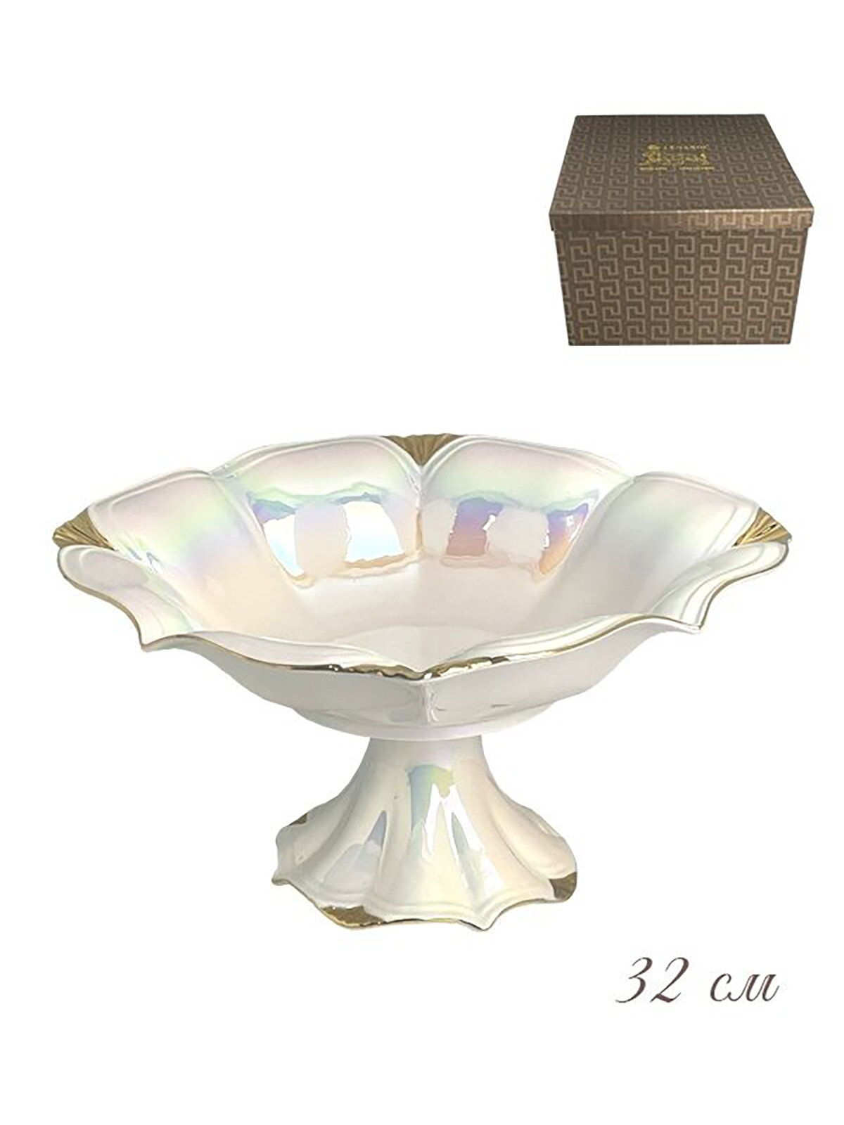Фруктовница на ножке Lenardi Перламутр, фарфоровая, 32 см