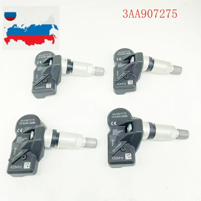 Датчик давления в шинах 3AA907275F, 433 МГц, 4 шт, для VW Tiguan, VW CC, Passat CC, TPMS, датчик 3AA907275B, 3AA907275D, 3AA907275