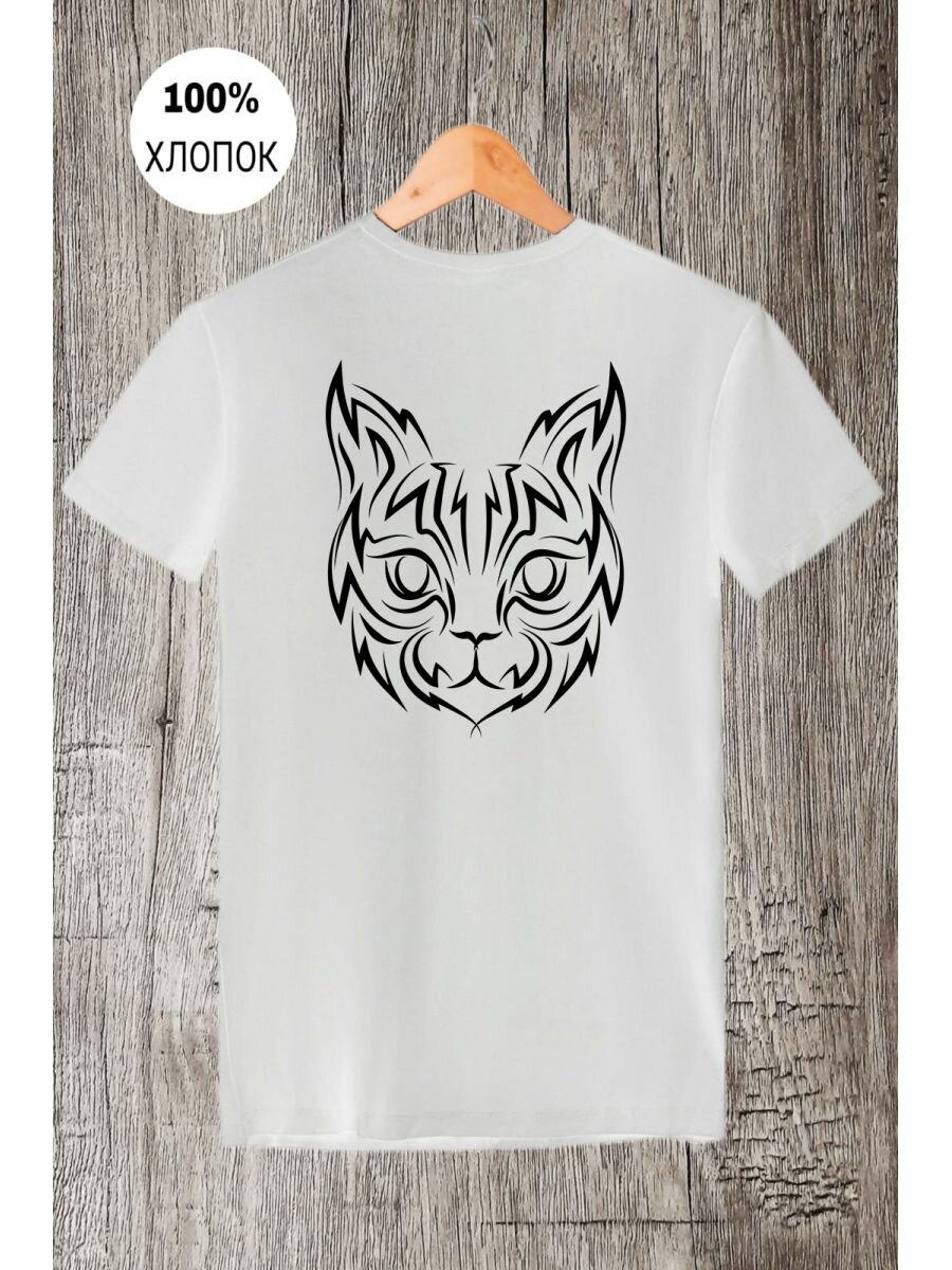 Футболка кот тату cat черно-белый