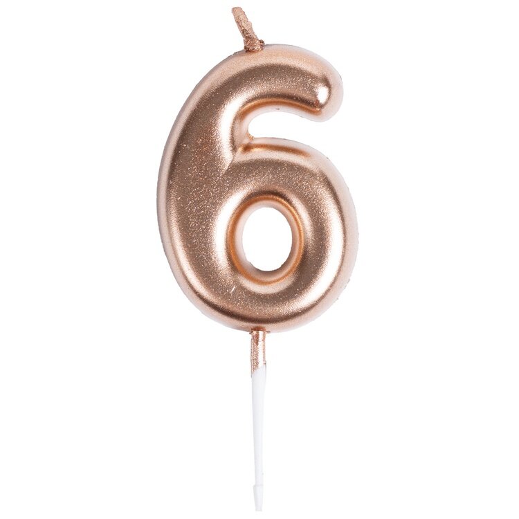 Свеча -цифра "6" Розовое золото 4,5см
