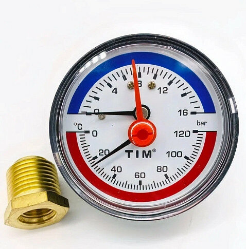 Термоманометр аксиальный d63 0-16бар 120*C 1/2 TIM (Y-63T-16)
