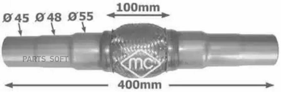METALCAUCHO 02046 гофра глушителя универсальная L=400MM(гофра 100MM) / D=45/48/55MM