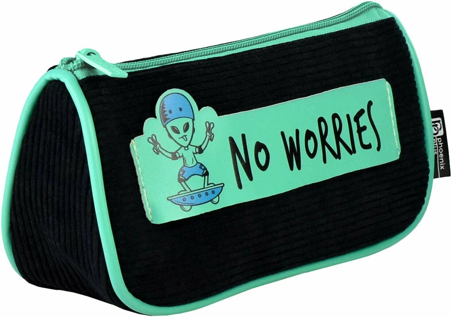 Пенал школьный, крутой инопланетянин (без наполнения, 22x8x5,5 см, вельвет, молния).