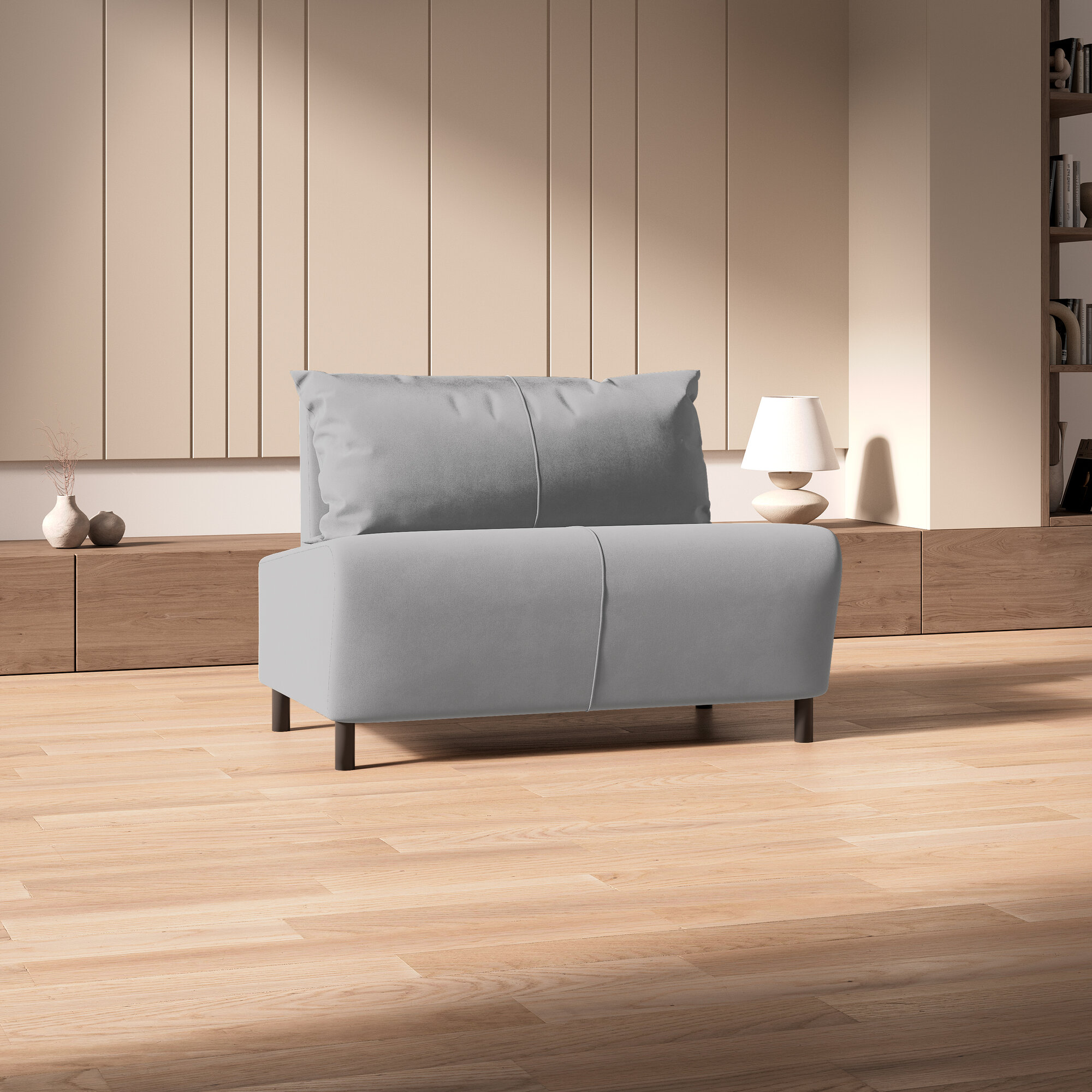 Диван TWIN, с подушкой, в офис, холл, 100 см, без подлокотников, антивандальный велюр, серый