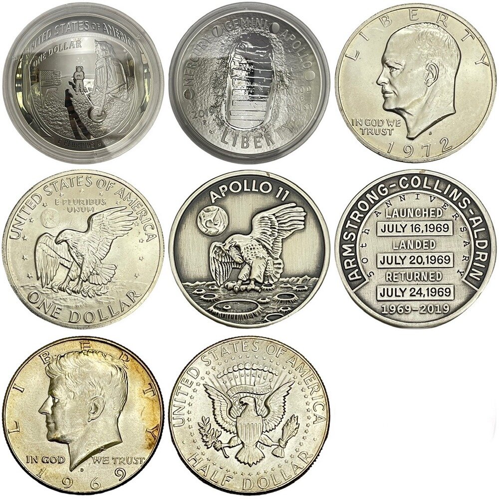 США, набор монет 50 центов, 1 доллар "Apollo 11. 50th anniversary collection" 2019 г. (Proof)
