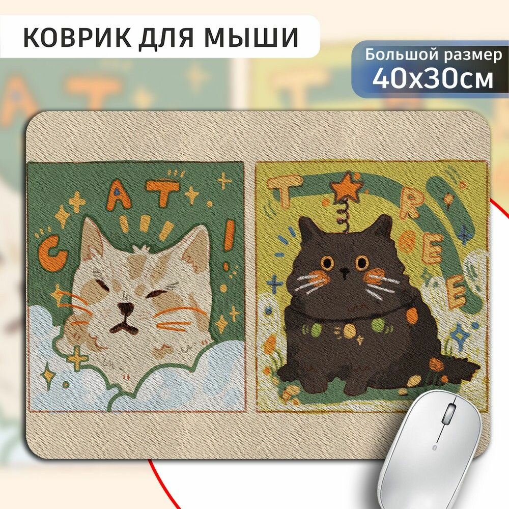Коврик для мыши 30х40 с принтом новый год рождество (мемы, поздравления, котик, гирлянда) - 1371