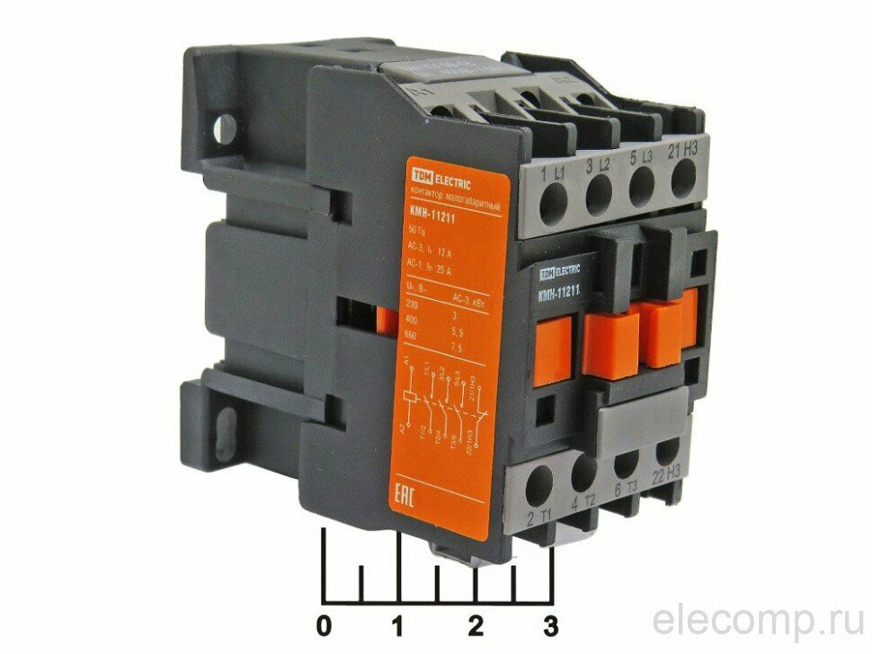 Контактор (пускатель) 400V 12A КМН-11211 TDM (дополнительные контакты NC)