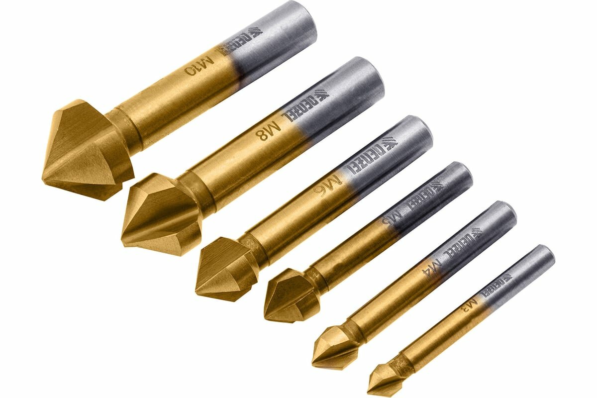 Denzel Набор зенковок HSS M3-M10, 6 шт, в металлическом кейсе, точный угол заточки