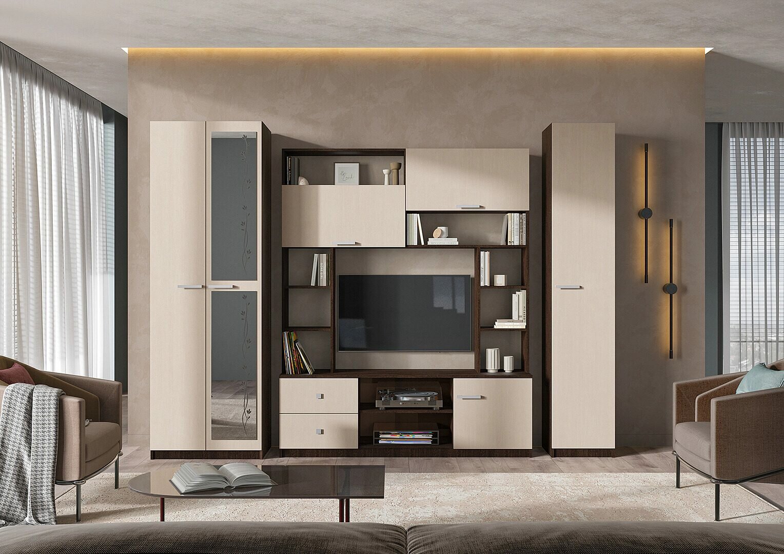 Гостиная «Марта-М Андрей 1» ЛДСП, венге/дуб белфорт (2700х475х2125)