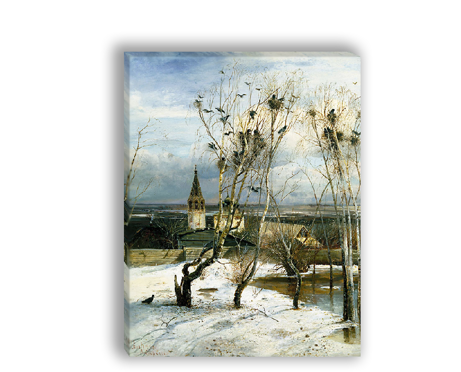 "Грачи прилетели", Саврасов А. К, картина для интерьера (репродукция) (30х39 см / на подрамнике)