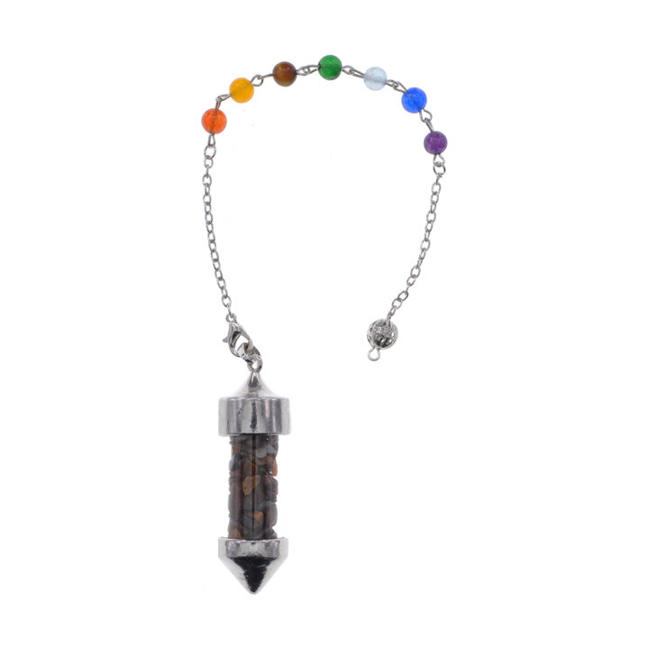 Маятник для биолокации 7 Чакр, натуральный камень Тигровый глаз, размеры маятника: 5,5х1,5см, длина цепочки: 19,5см. Foresta di Odori