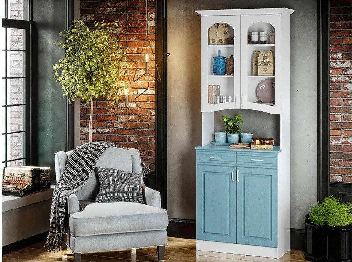 Буфет для кухни Эра-мебели Констанция 2х ств. цвет белый/ голубой МДФ