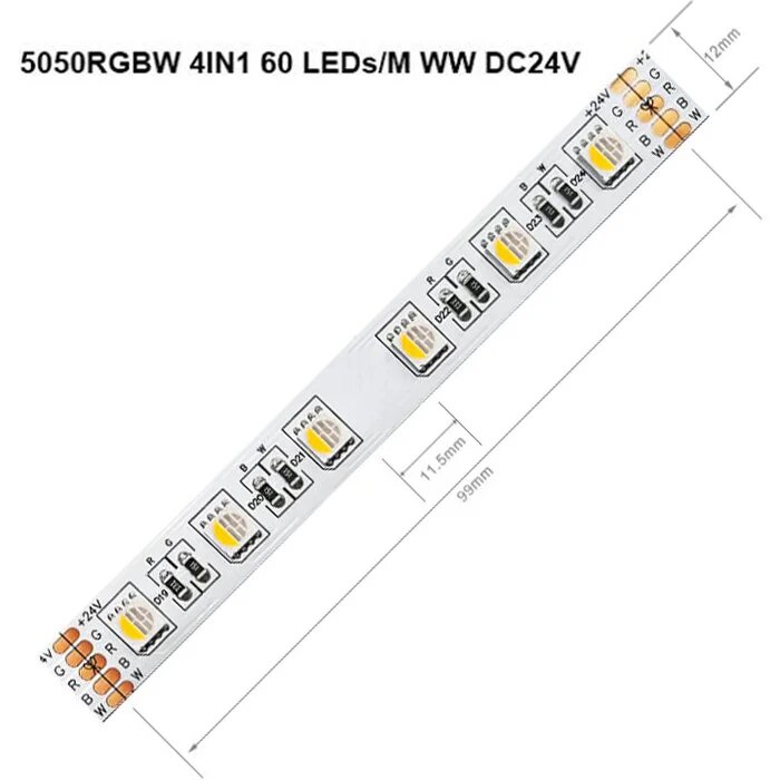 BTF-LIGHTING Светодиодная лента RGBW 5м 5050 60Led RGBWW 4IN1 24V, White PCB IP30