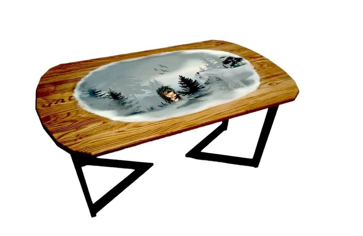 Журнальный стол из натурального ясеня "Ёжик в тумане", 96x60x48см