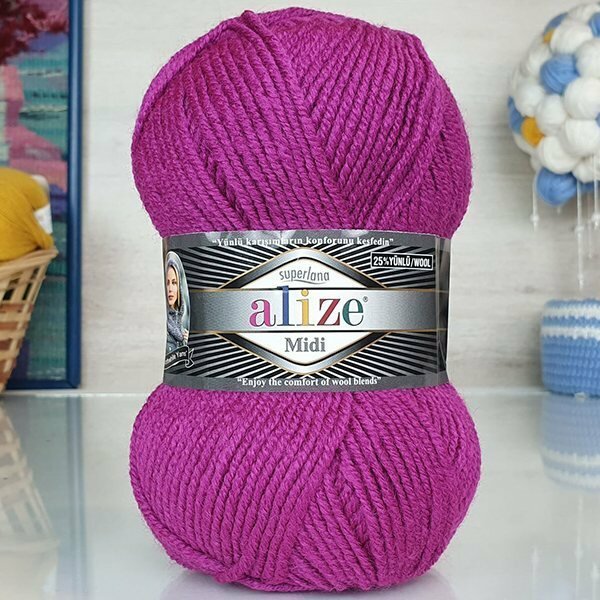 Пряжа Alize SUPERLANA MIDI 209 т. фуксия (5 мотков)