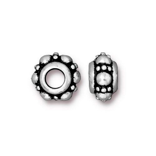 Бусина металлическая, 10.5х6мм, TierraCast, рондель «Турецкая», базовый материал - оловянный сплав, посеребренная с чернением, 1 шт.
