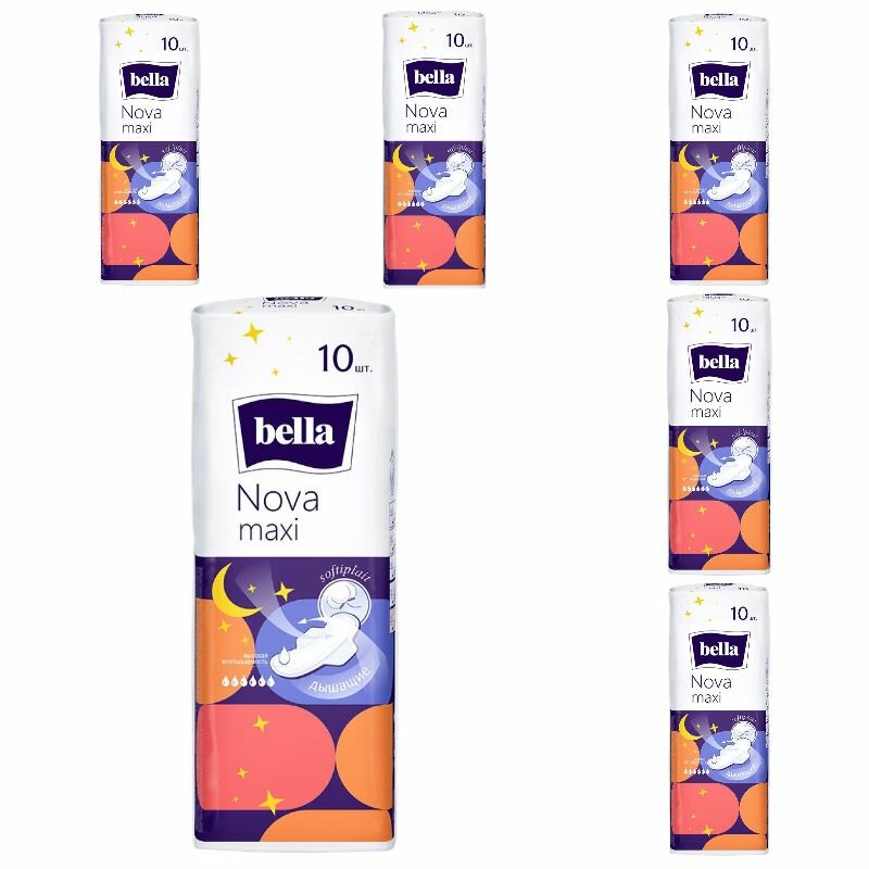 Bella Прокладки женские, гигиенические, Nova maxi softiplait, 10 шт в уп, 6 уп