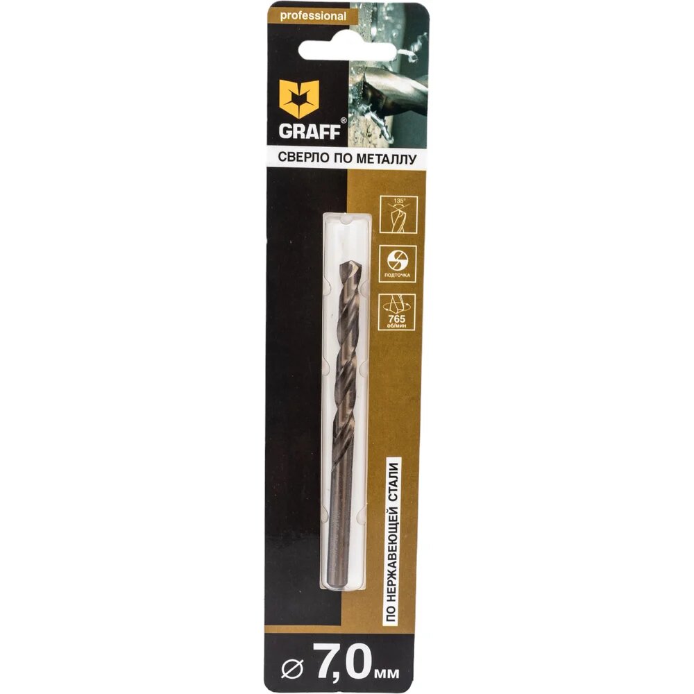 Сверло по нержавеющей стали (7.0 мм; Р6М5К5) GRAFF, Р6м5к5) graff 7470109 из быстрорежущей стали