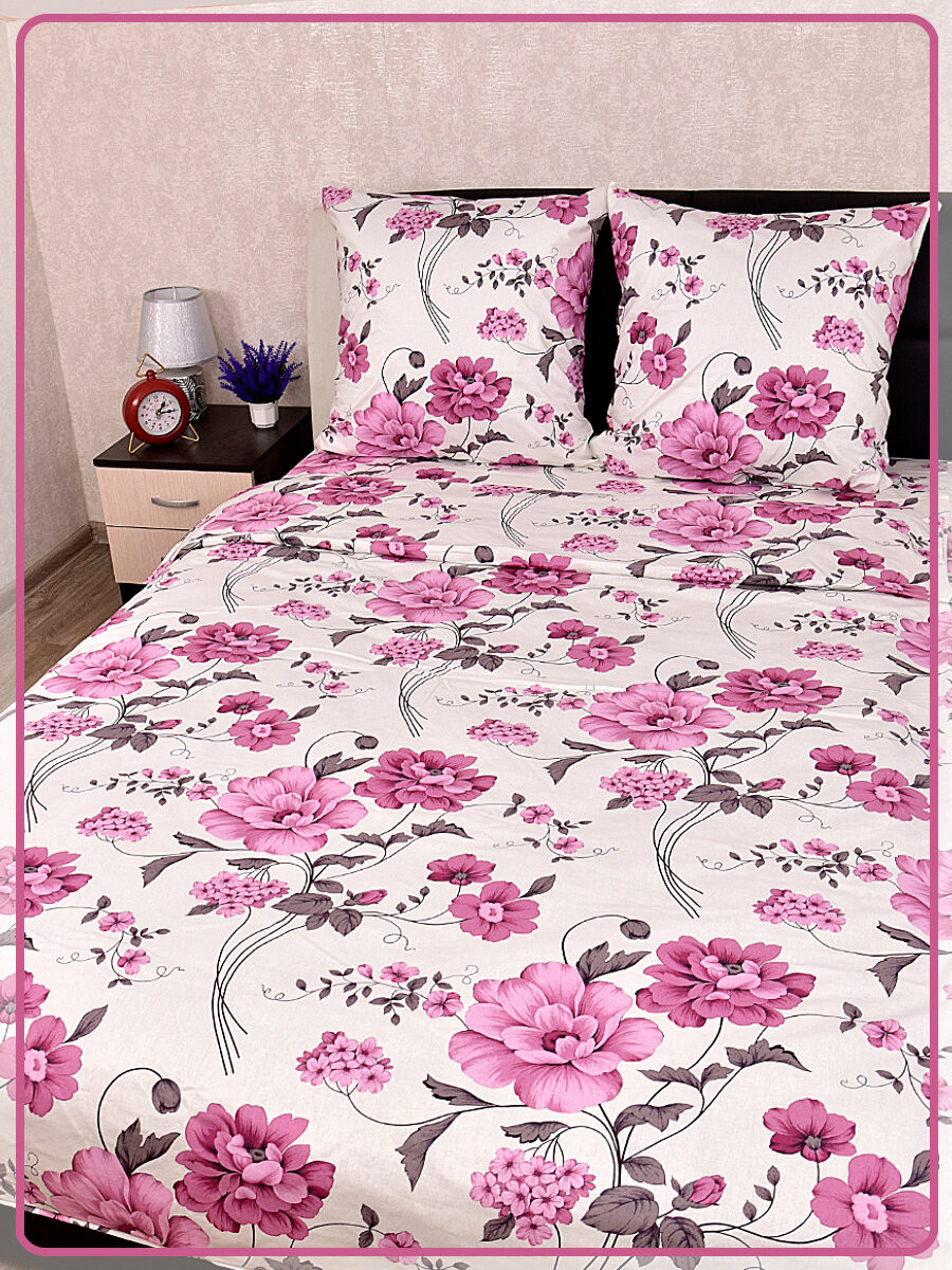 Постельное белье Шуйская бязь Пион сиреневый 7255-2 2 спальное