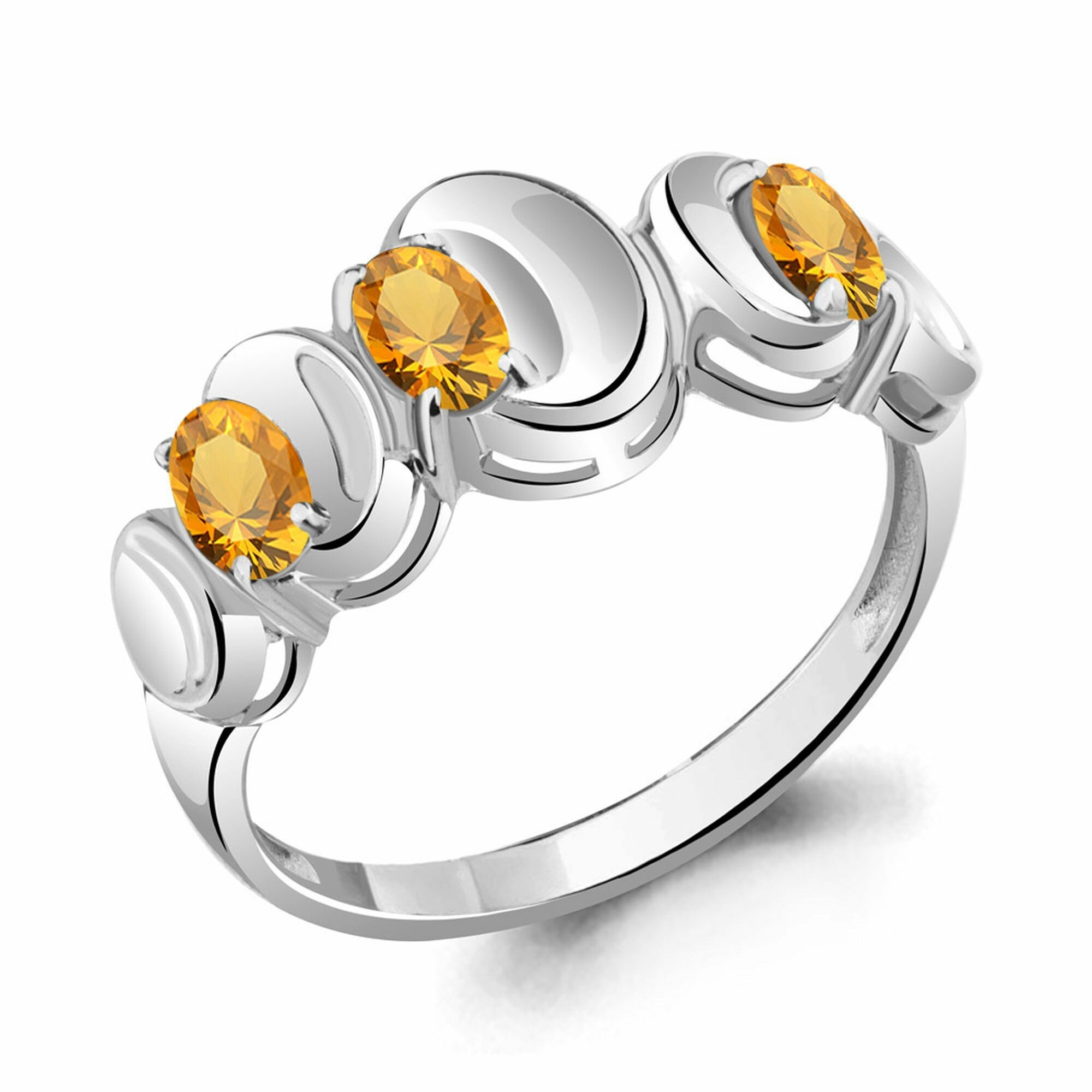 Кольцо, серебро, 925 проба, родирование, цитрин