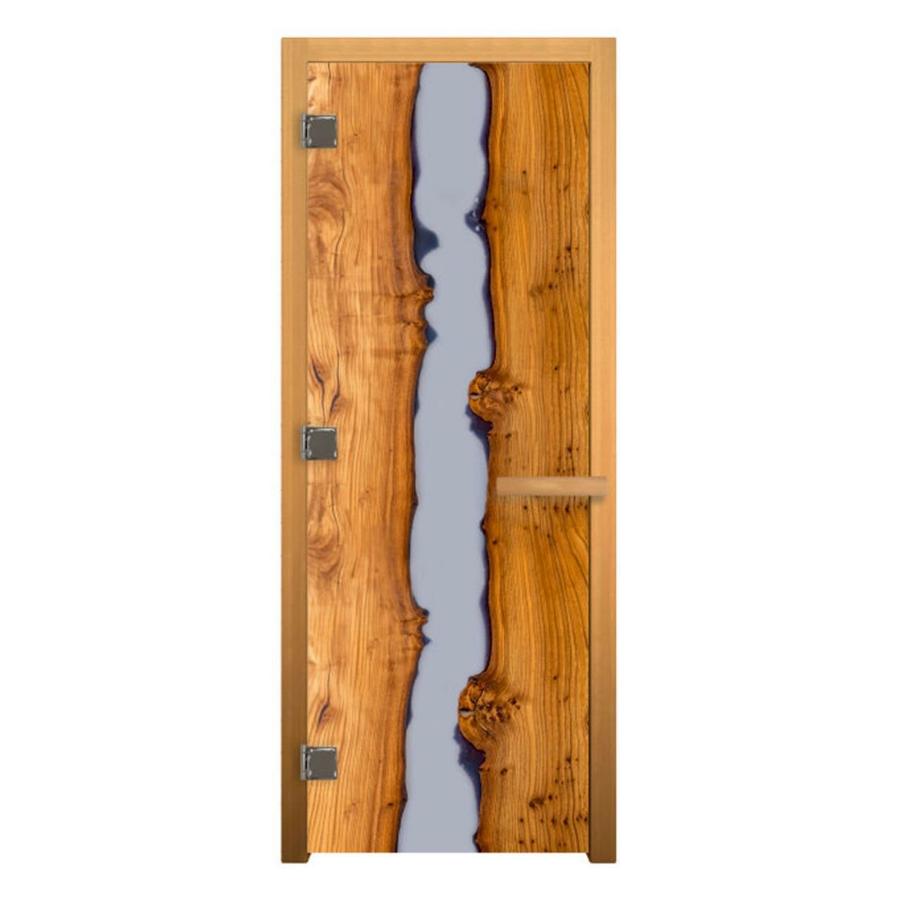 Дверь стекло декор "слэб" люкс 190х70 (8мм, 3 петли 710 CR) (осина) Левая